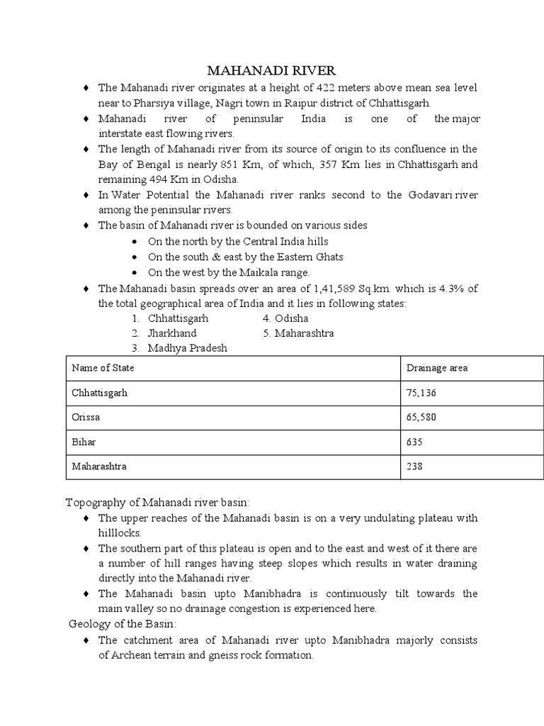 Mahanadi River | PDF | Drainage Basin | Earth Sciences