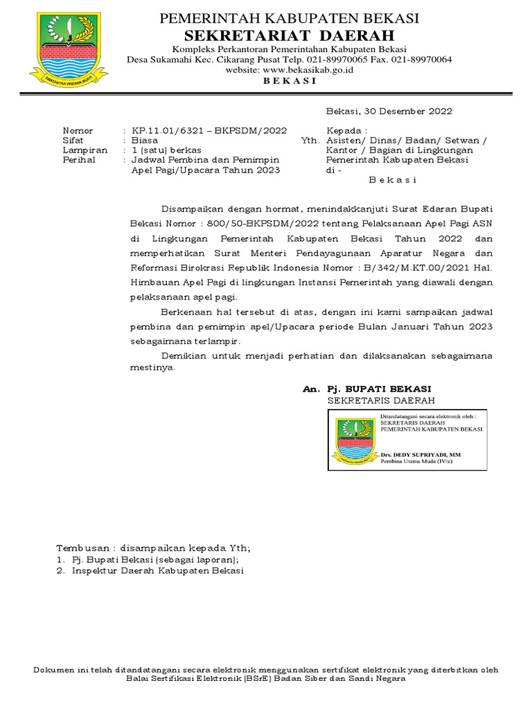 Surat Jadwal Apel Sign Signed Sign | PDF