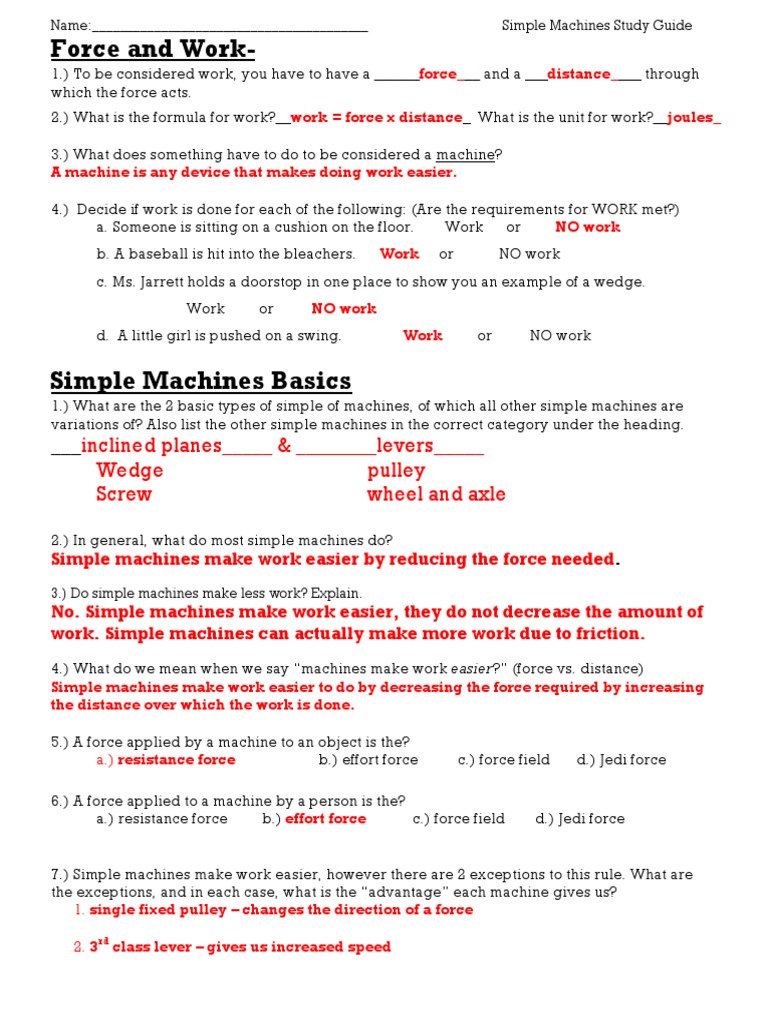 Chapter 10 Simple Machines Study Guide Key | PDF | Lever | Machines
