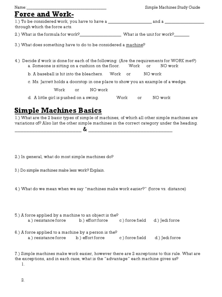 Chapter 10 Simple Machines Study Guide | PDF | Lever | Force