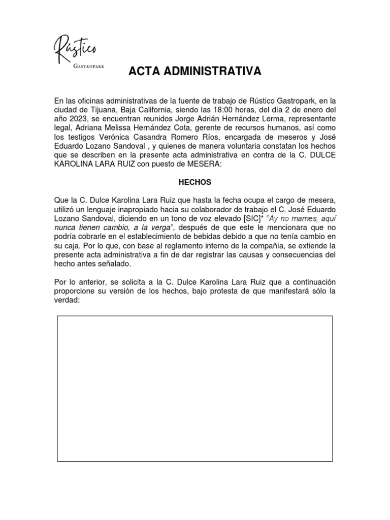 Ejemplo de Acta Administrativa | PDF