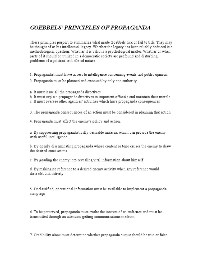 Goebbels' Nine Principles of Propaganda | PDF | Propaganda ...