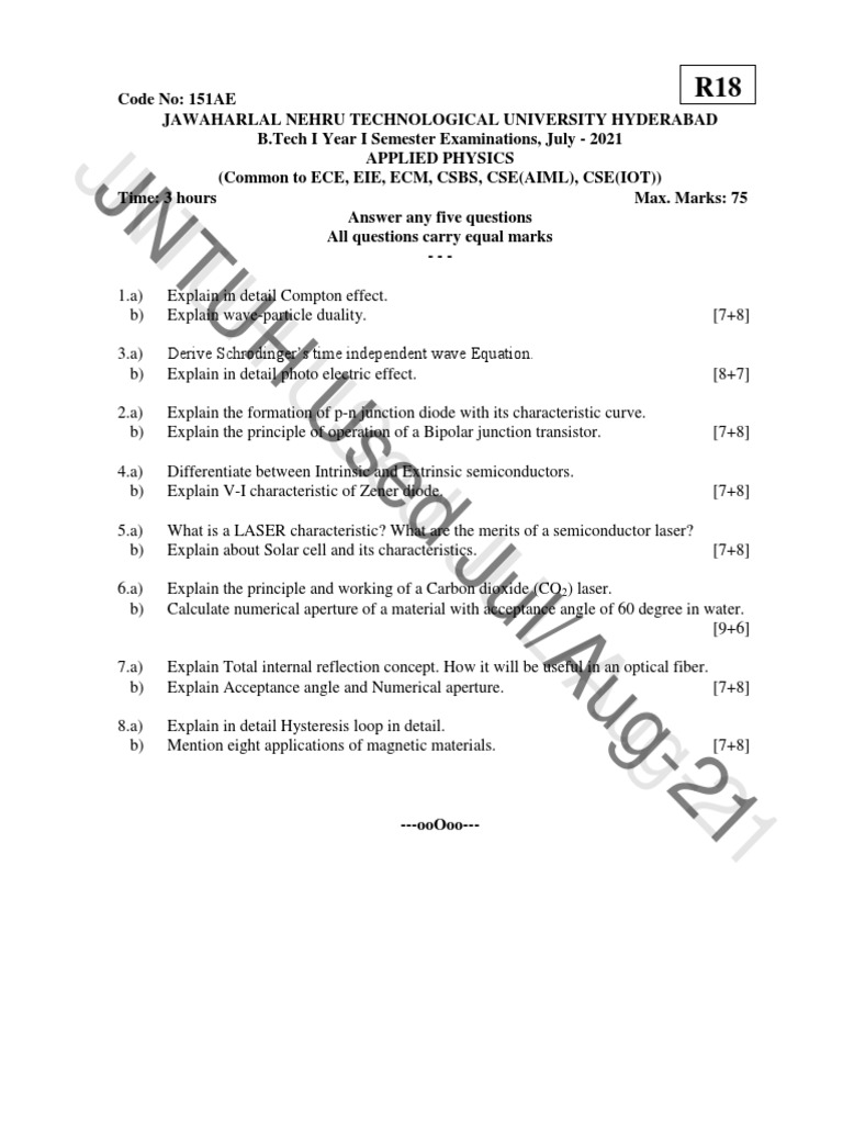 July-2021 Jntu Pervious Paper | PDF