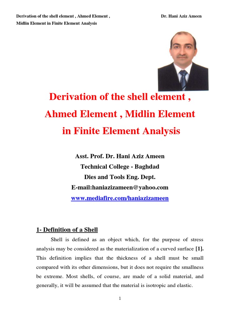 Derivation of The Shell Element, Ahmed Element, Midlin Element in Finite Element Analysis - Hani ...
