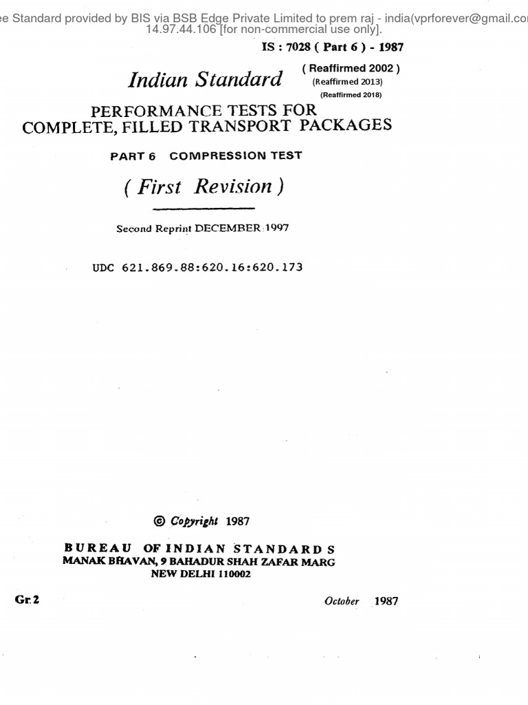 Indian Standard: Performance Tests For Complete, Filled Transport ...