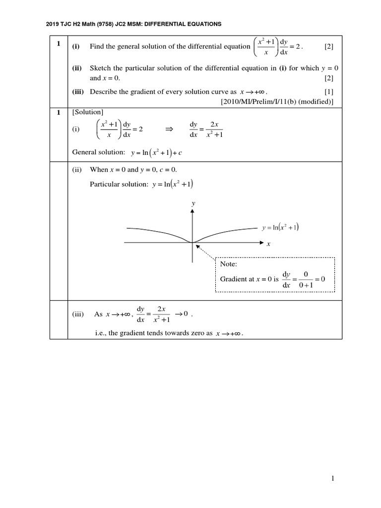 2019 H2 JC2 MSM Differential Equations (Solutions) | PDF | Ordinary Differential Equation ...