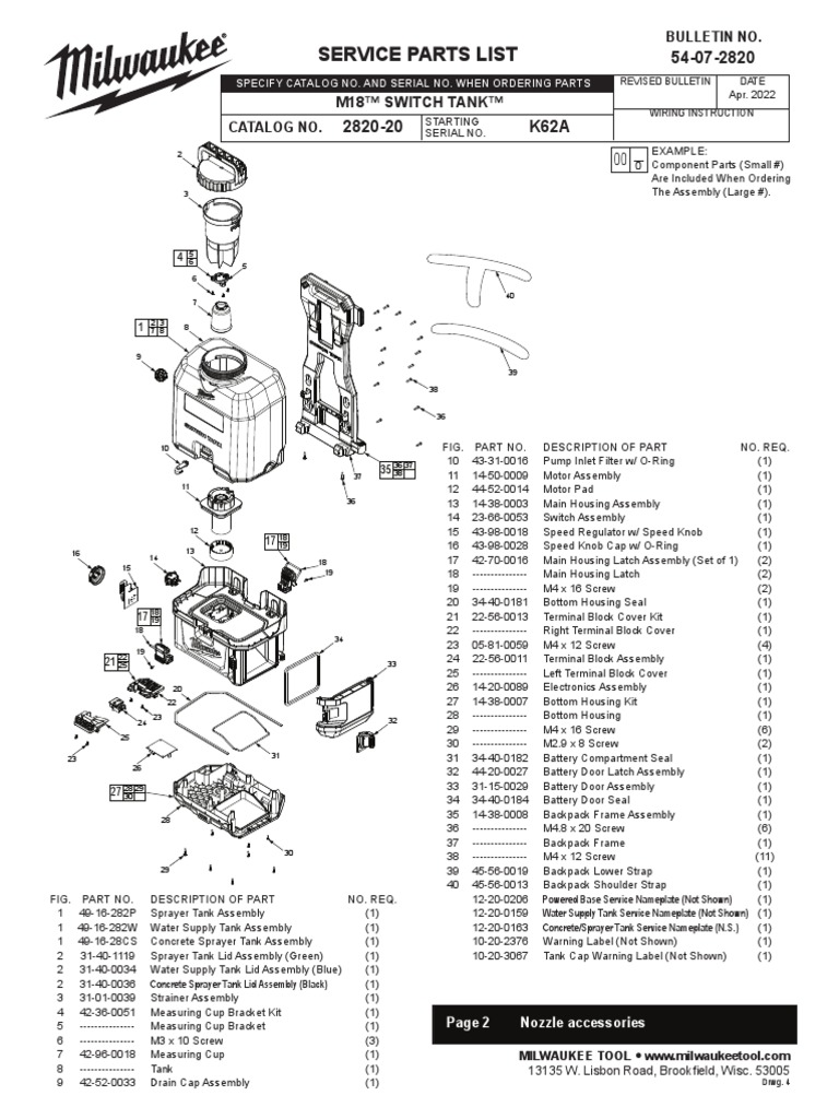 Service Parts List: M18™ Switch Tank™ | PDF | Backpack | Equipment