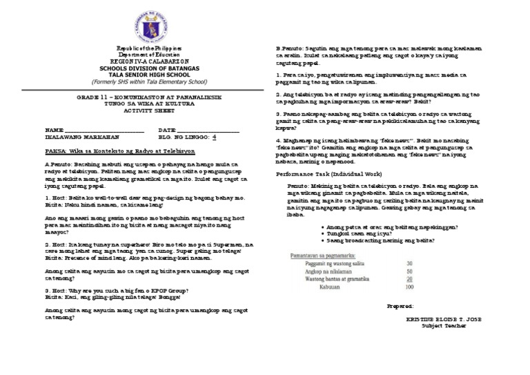 Act Sheet-Week-4 1 | PDF