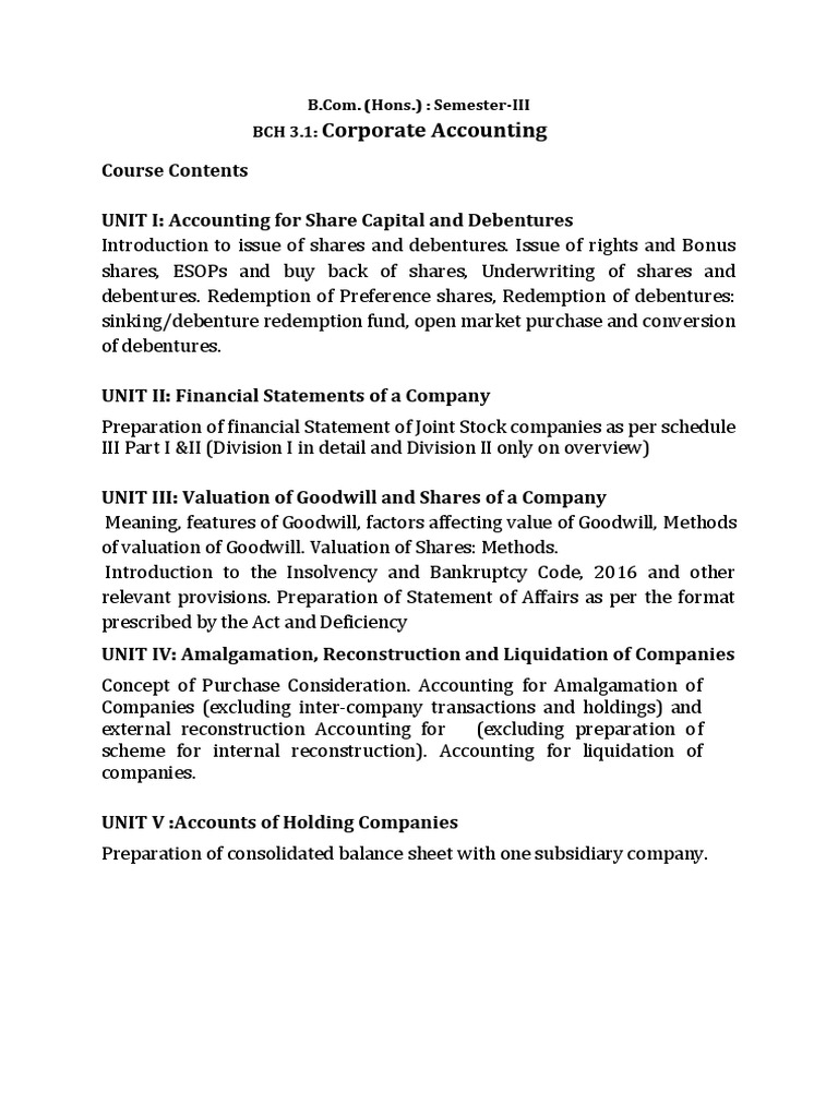 Corporate Accounting B.Com Sem II | PDF | Finance & Money Management