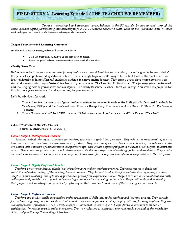 FS 2 Ep. 1 | PDF | Teachers | Teaching Method