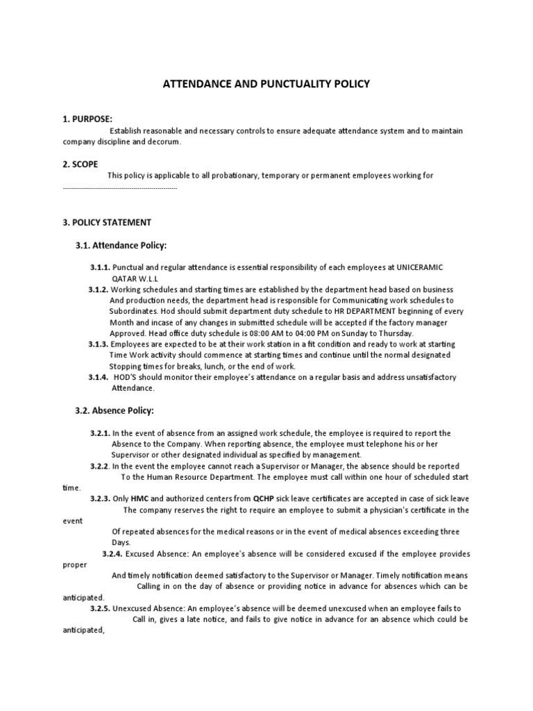 Attendance and Punctuality Policy | PDF | Tax Deduction | Employment