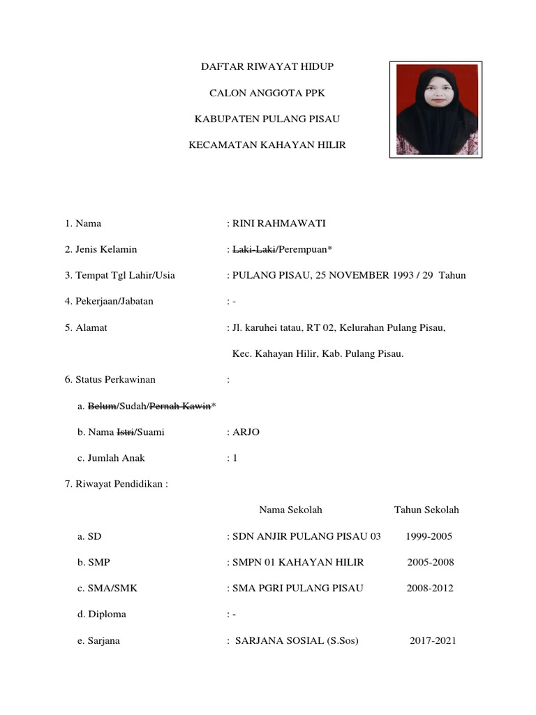 CV Calon Anggota PPK Pulang Pisau | PDF