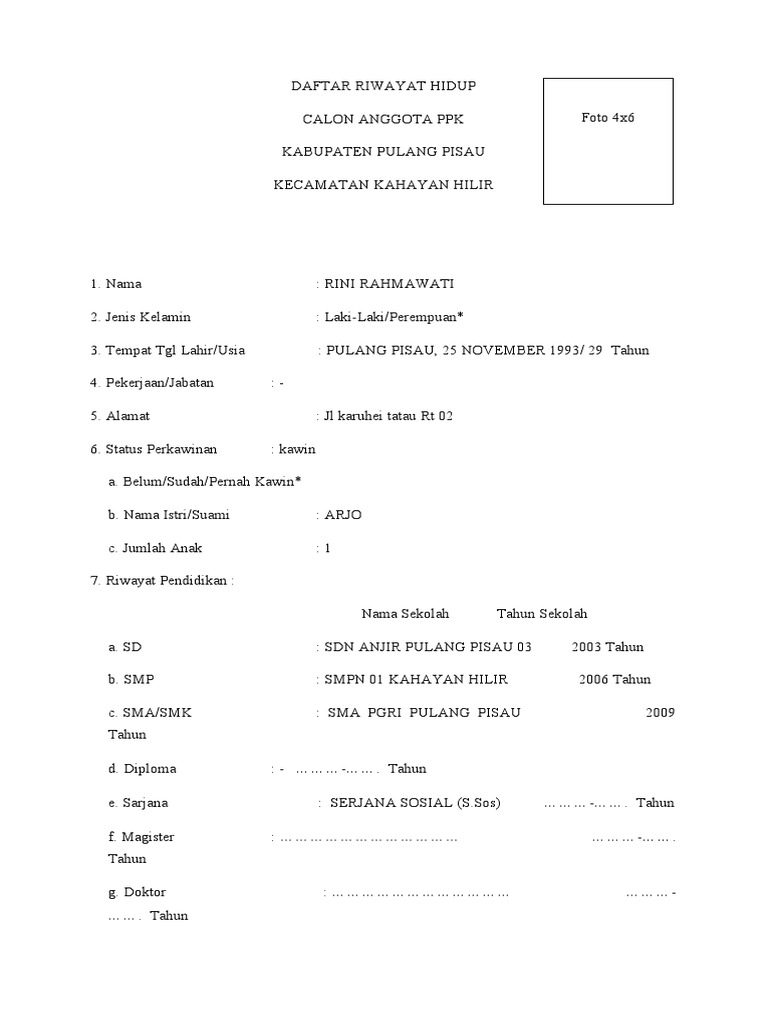 Daftar Riwayat Hidup Calon Anggota PPK | PDF