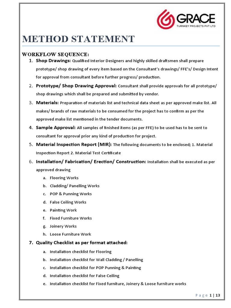 Method Statement | PDF | Flooring | Specification (Technical Standard)