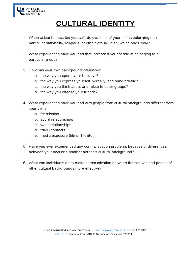 Cultural Identity (Advanced) | PDF