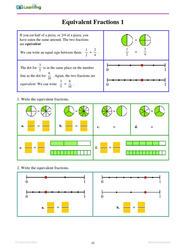 k5 Learning Introduction To Fractions Equivalent Fractions | PDF