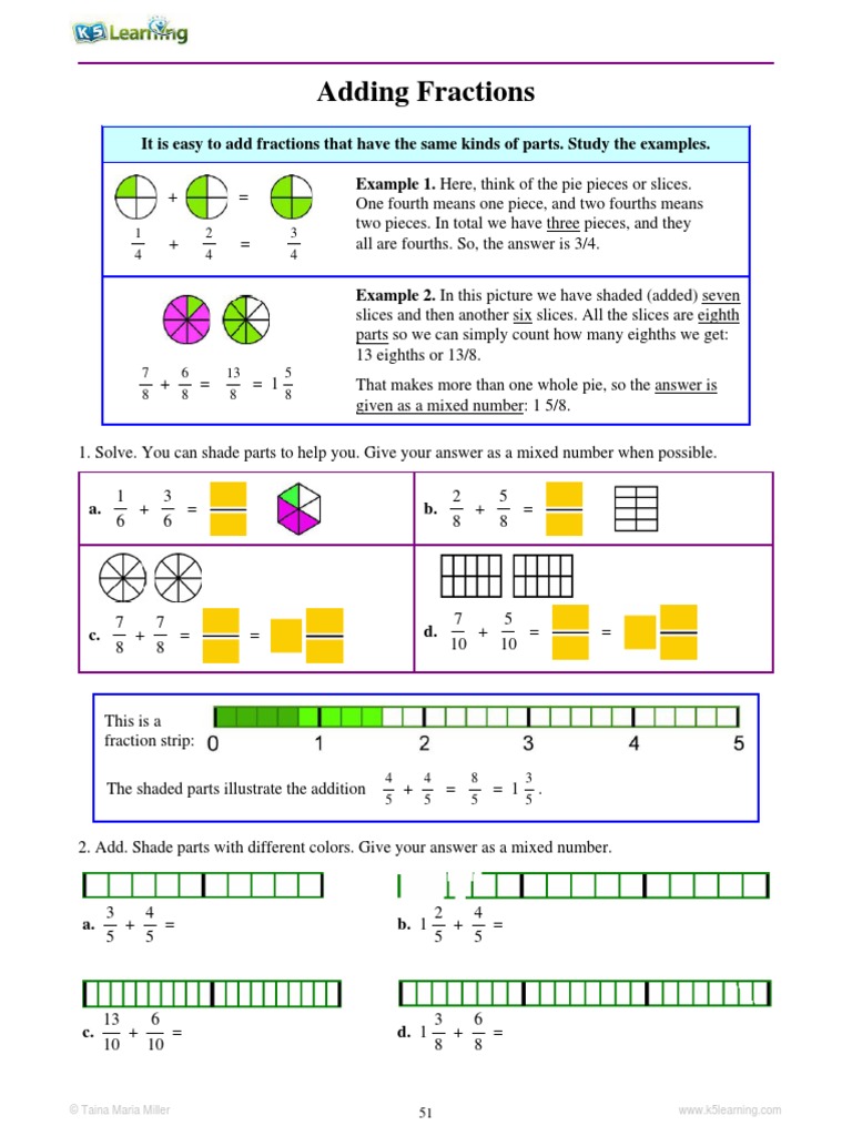 k5 Learning Introduction To Fractions Adding Fractions | PDF | Science ...
