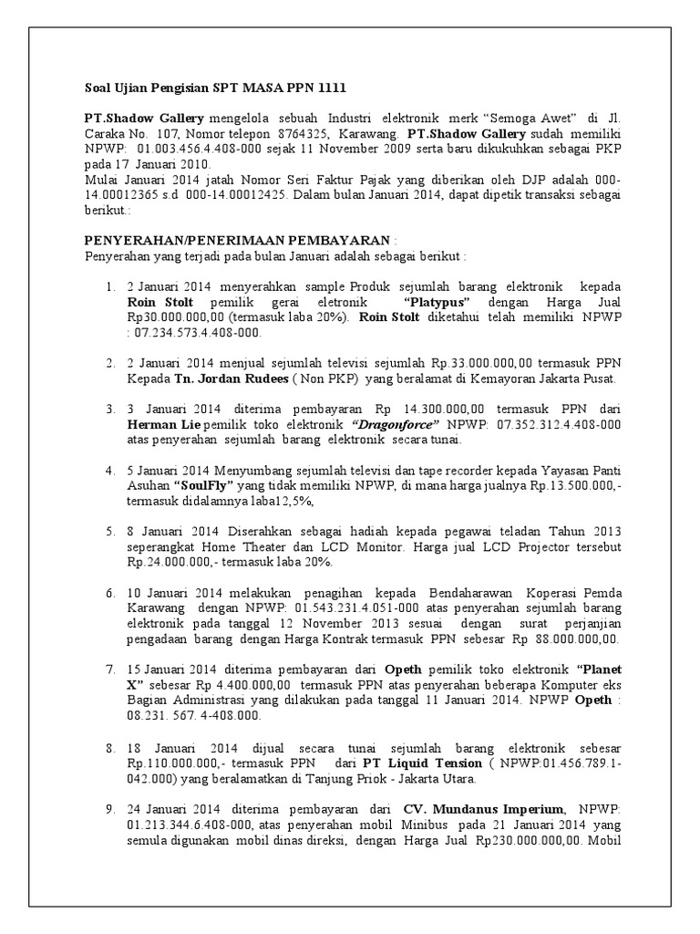 Soal Ujian PPN A MoI SPT Masa PPN 1111 08072014 | PDF