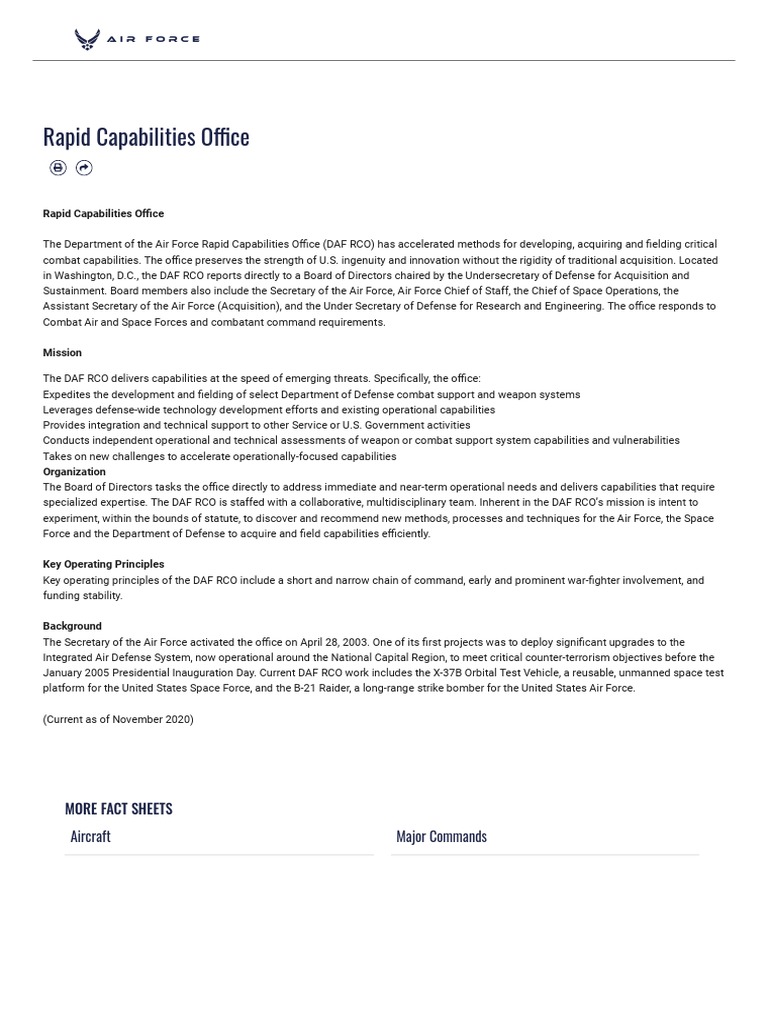 Rapid Capabilities Office - Air Force - Fact Sheet Display | PDF ...