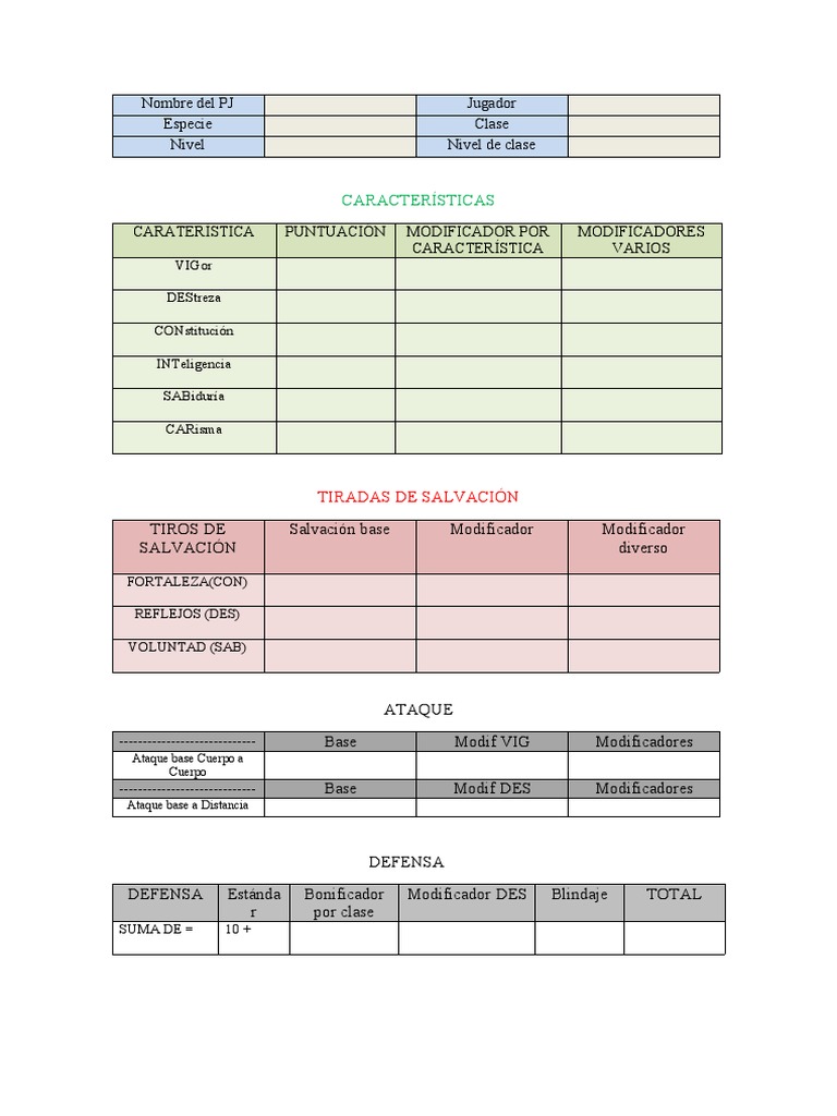 Ficha de Personaje para RPG | PDF