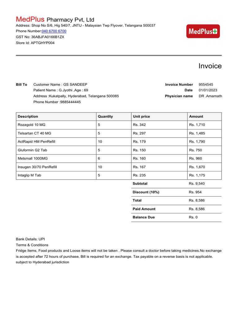 MedPlus Pharmacy Invoice | PDF | Invoice | Government Finances