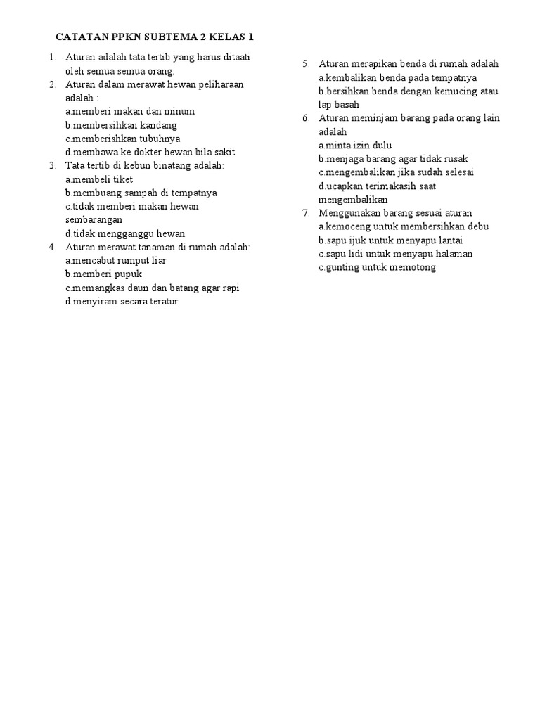 Catatan PPKN Tema 7 Kelas 1 | PDF