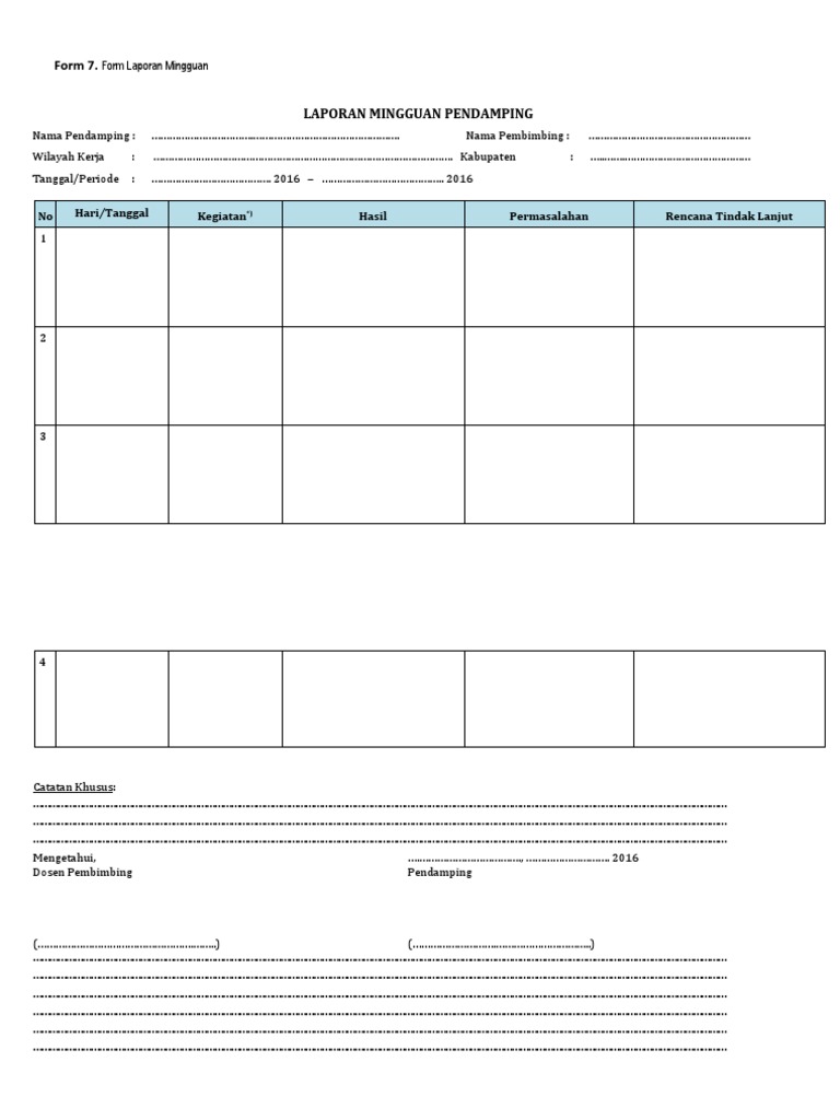Form Laporan Mingguan | PDF