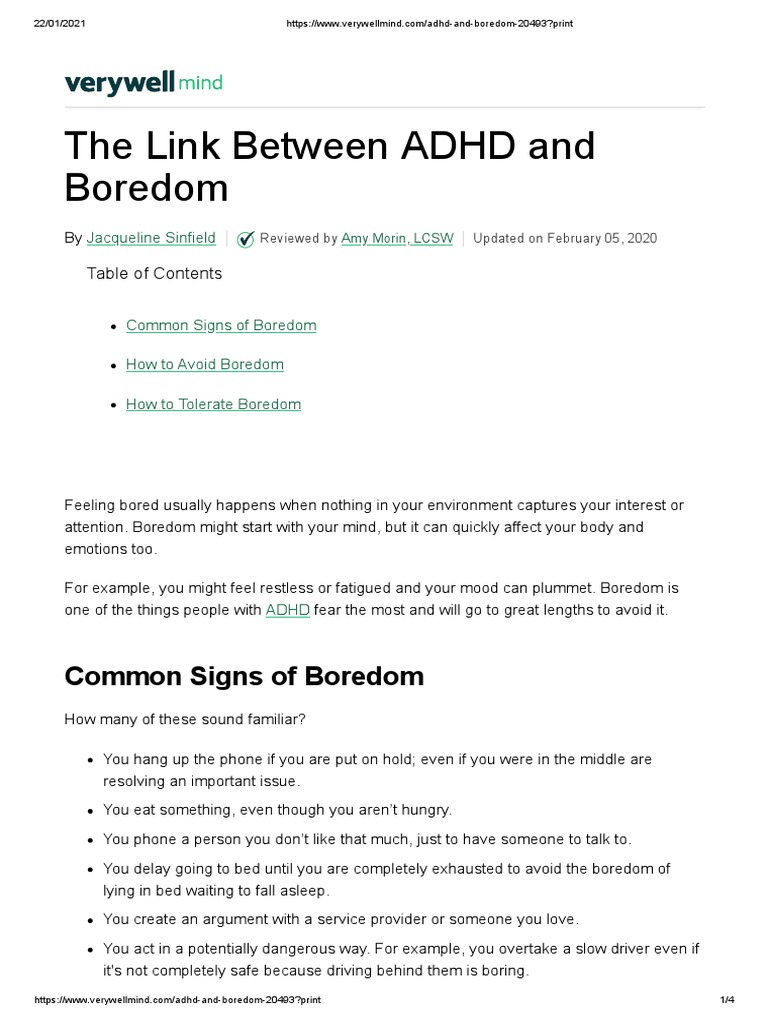 Verywell Mind 22 01 2021 - How To Deal With Boredom | PDF | Thought ...