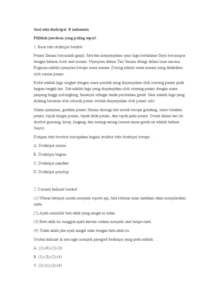 Soal Teks Deskripsi B Indonesia | PDF