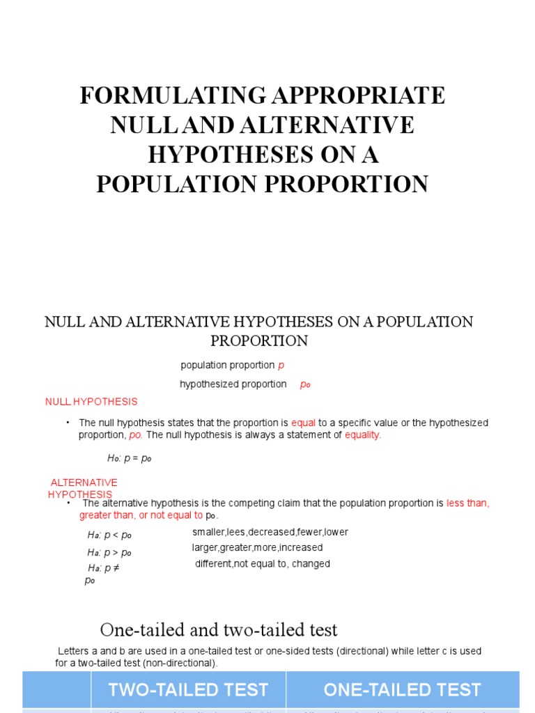 Formulating Appropriate Null and Alternative Hypotheses On A Population Proportion | PDF ...