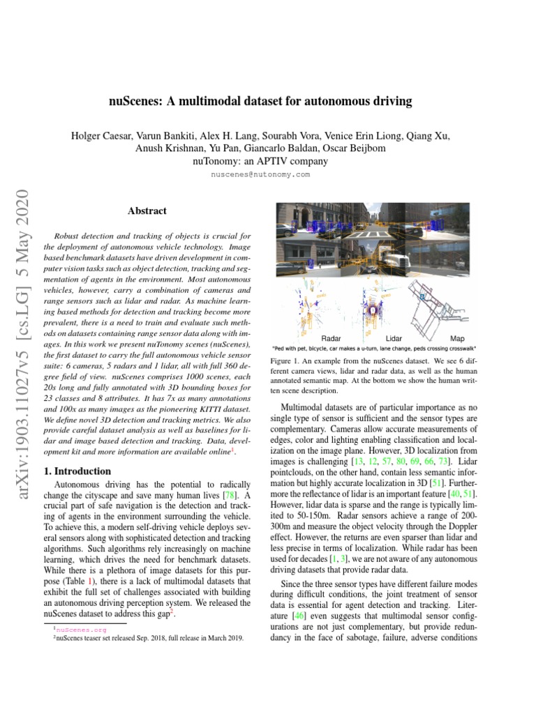 A Multimodal Dataset For Autonomous Driving | PDF | Lidar | Radar