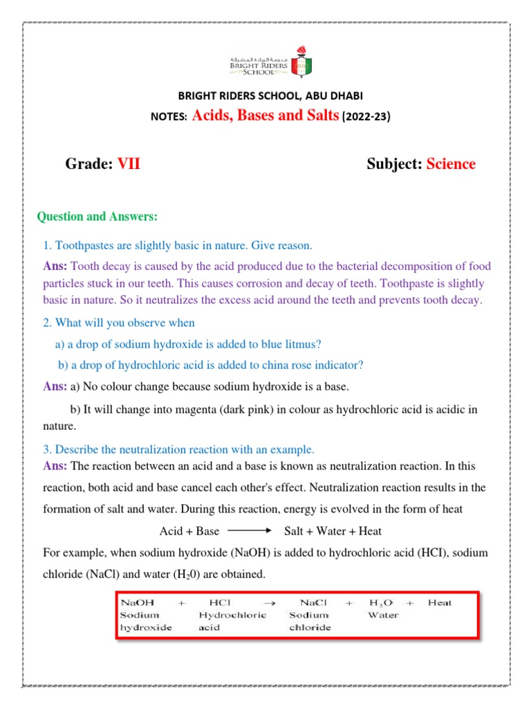 Notes - Acids Bases and Salts | PDF | Sodium Hydroxide | Sodium Bicarbonate