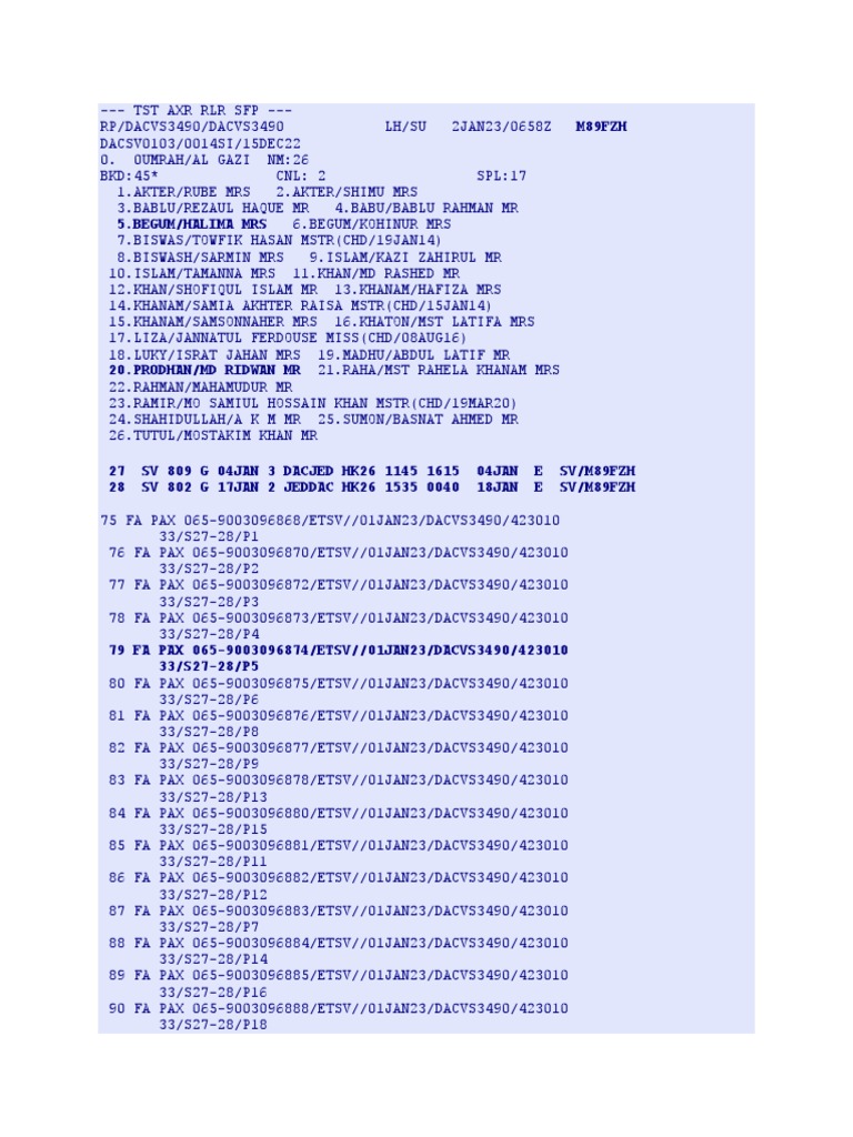 Flight Manifest for Pilgrimage Travelers to Mecca Including Passenger ...
