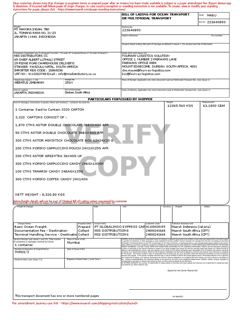 Bill of Lading for Fourway Logistics | PDF | Bill Of Lading | Cargo
