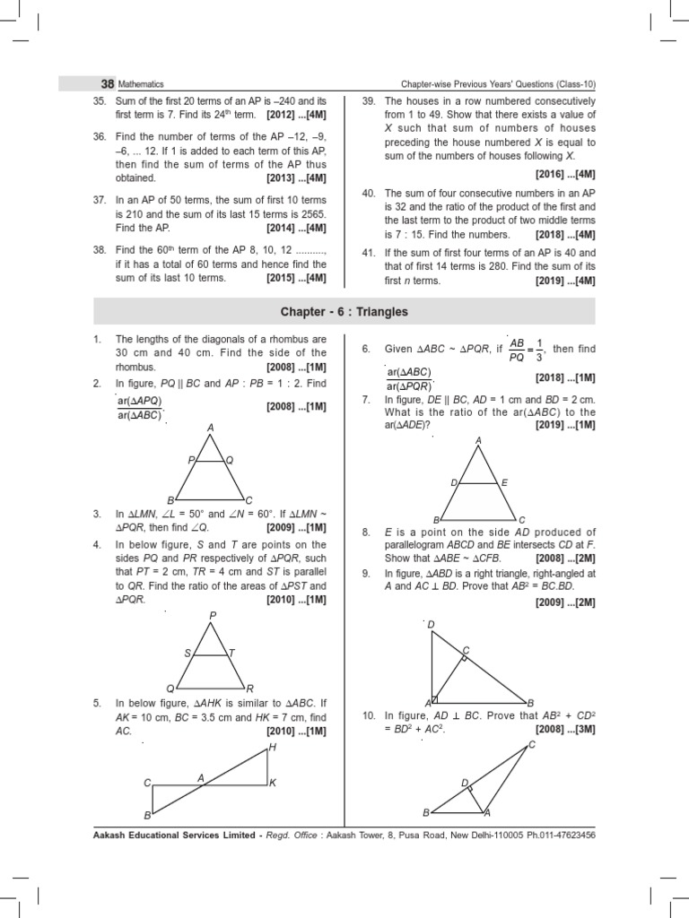 CBSE-X Chapterwise (Previous Years) Qs - Science & Maths-Min (Dragged) 4 | PDF | Geometry ...