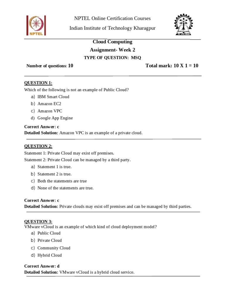 NPTEL CC Assignment2 | PDF | Xml | Cloud Computing