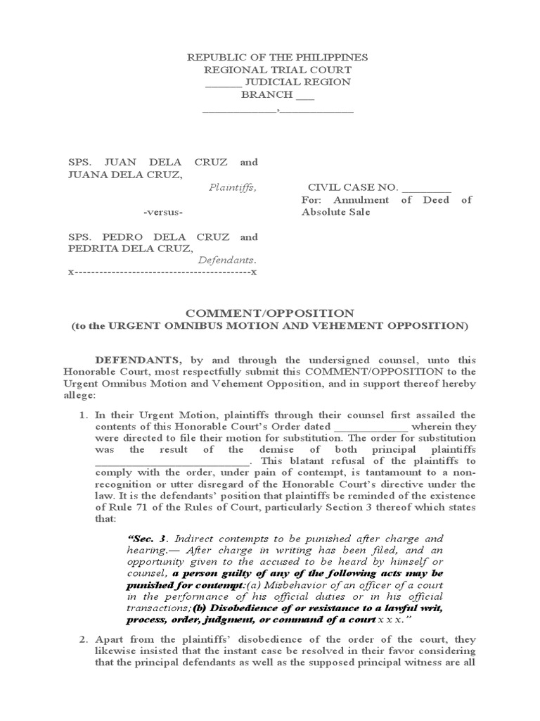 Comment and Opposition To Omnibus Motion | PDF