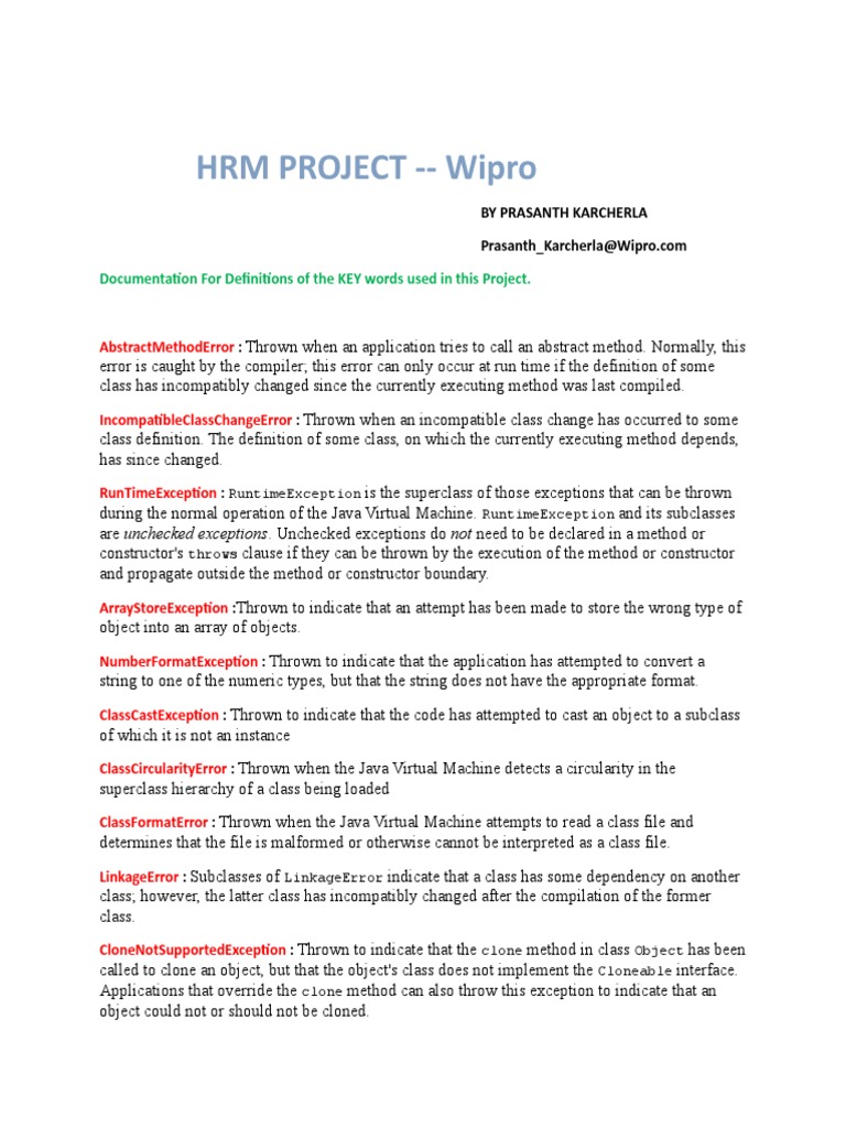Wipro Hrm Project By Prasanth Karcherla Pdf Class Computer Programming Method Computer 