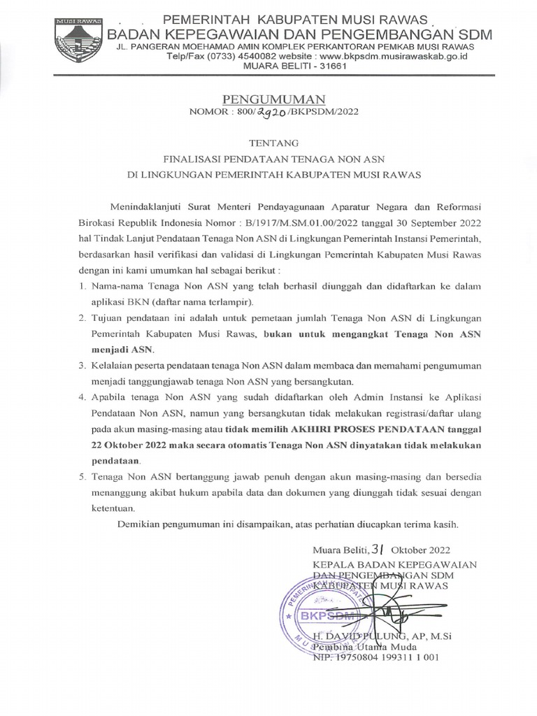 Finalisasi Pendataan Tenaga Non ASN | PDF