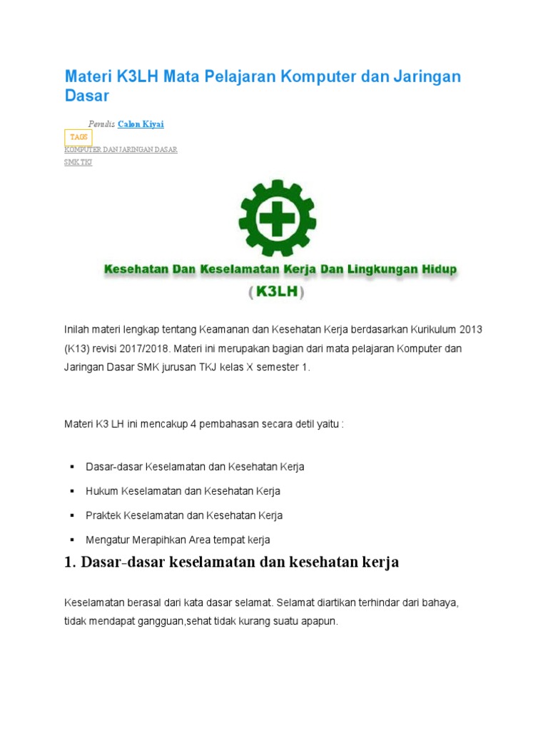 Materi K3LH Mata Pelajaran Komputer Dan Jaringan Dasar | PDF | Karier & Perkembangan