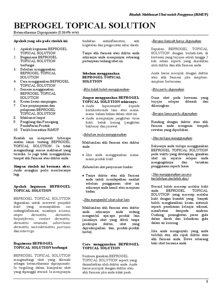 Beprogel Topical Solution Betamethasone Dipropionate HOE ...