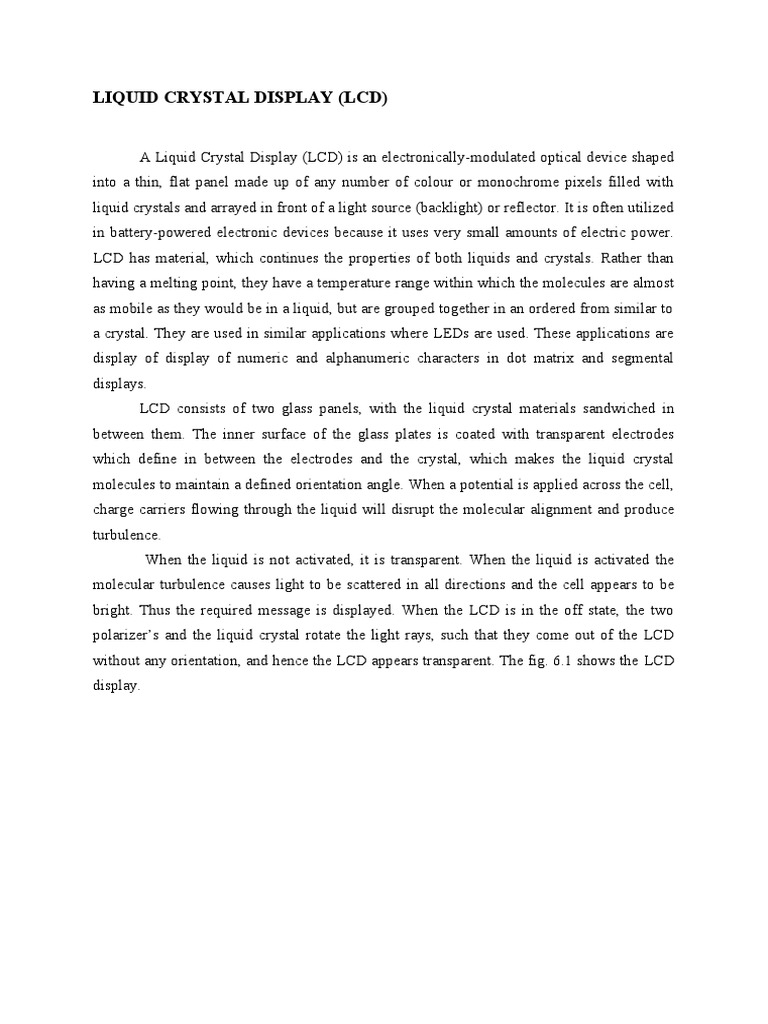 Liquid Crystal Display (LCD) | PDF | Liquid Crystal Display | Liquid Crystal