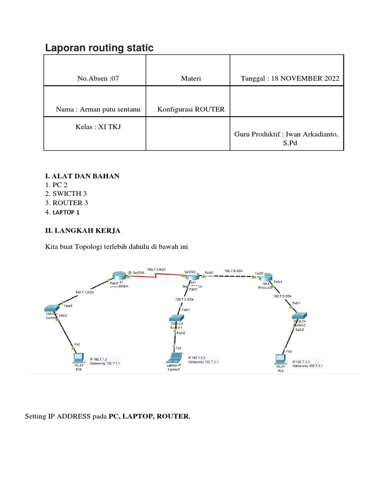 Laporan Routing Static Lab 2 Arman Putu Sentanu 07 Pdf