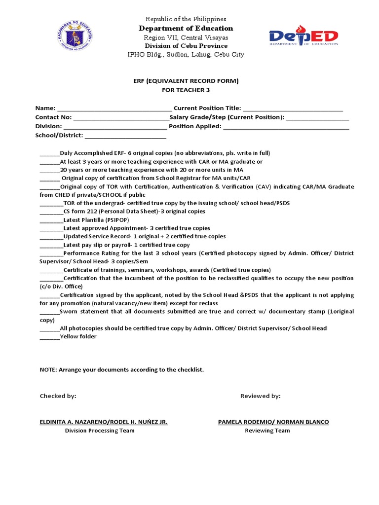 Department of Education: Republic of The Philippines Region VII ...