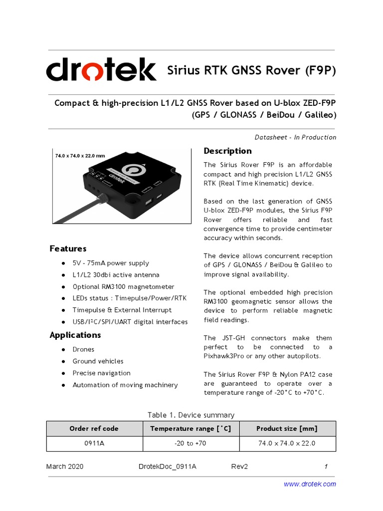Sirius RTK GNSS Rover Datasheet | PDF | Computer Engineering | Computing