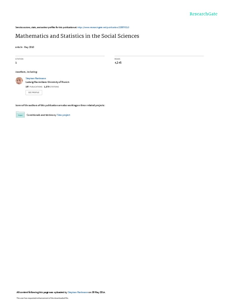 Mathematics and Statistics in The Social Sciences | PDF | Statistical ...