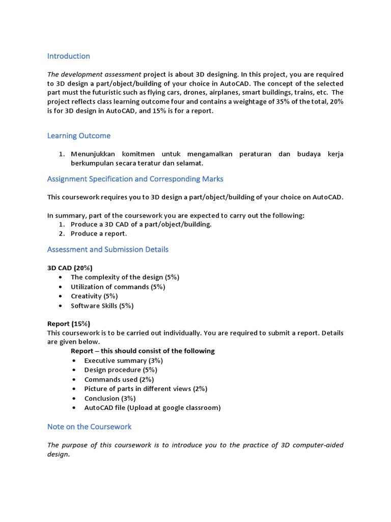 Autocad-Individual Mini Project | PDF