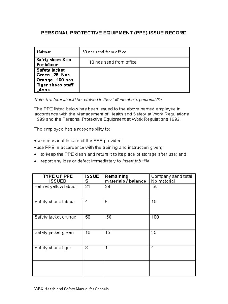 PPE Issue Record for Employees | PDF | Technology & Engineering