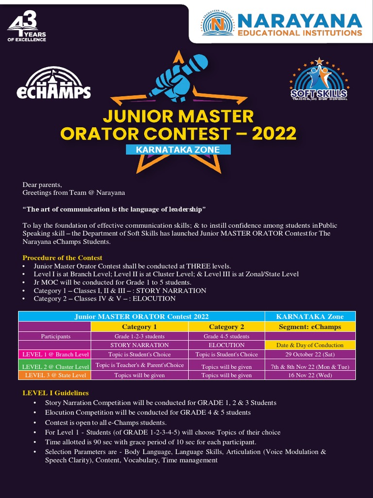 JUNIOR Master Orator Contest 2022 Circular | PDF | Behavior ...