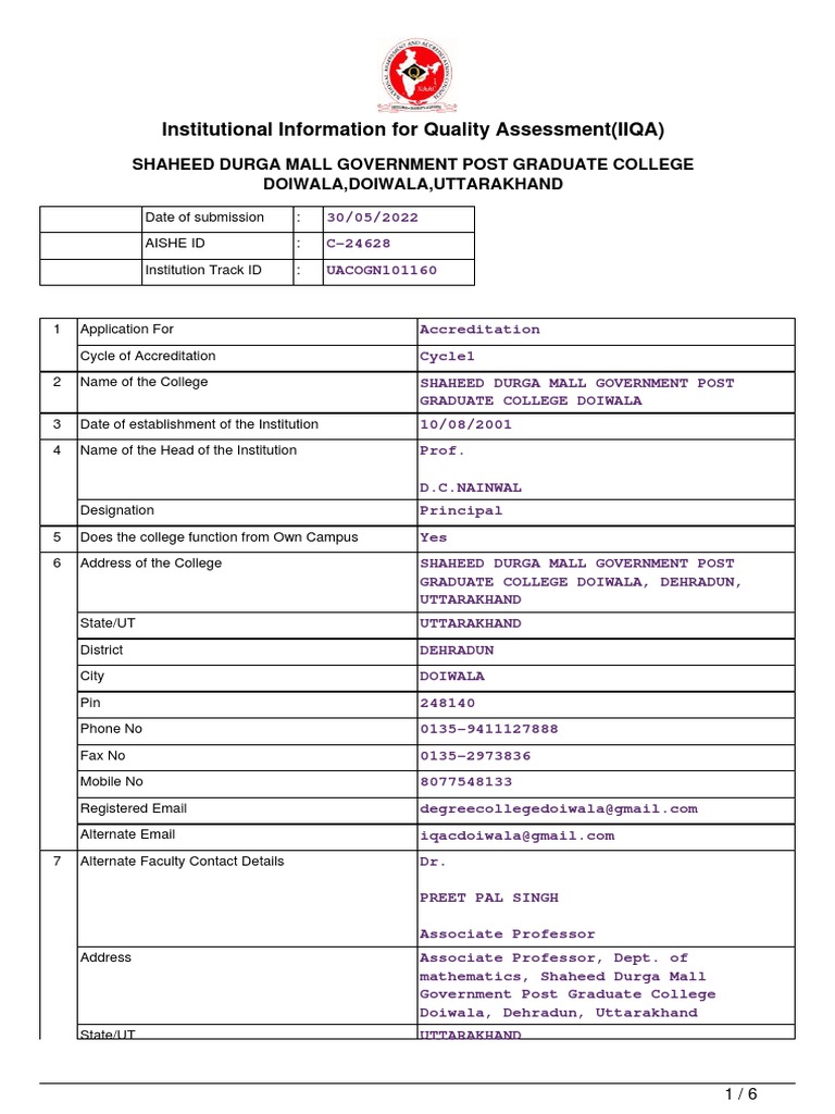 Shaheed Durga Mall Government Post Graduate College Doiwala Iiqa | PDF ...